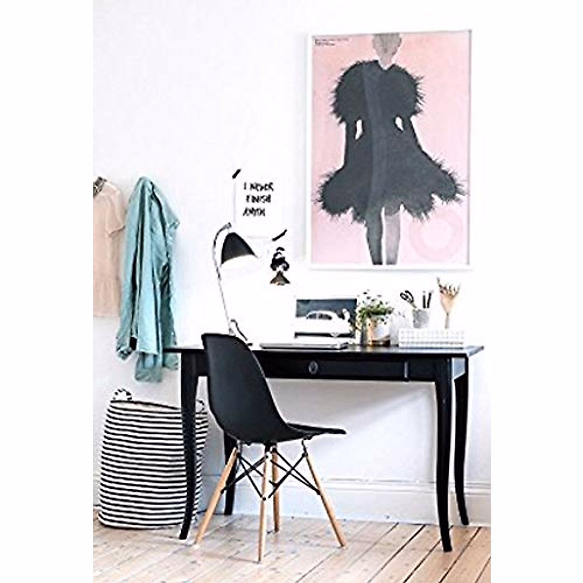 2xhome DSW Molded Plastic Shell Bedroom Dining Side Ray Chair with Brown Wood Eiffel Dowel-Legs Base Nature Legs Black