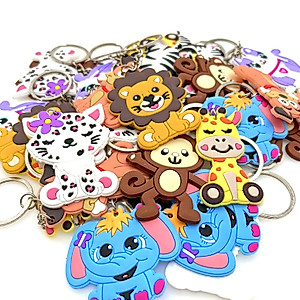 JZK 32 Pcs Animal keyring set for kids, Silicone animal keychains for children birthday party favours, kids party bag fillers, kids party thankyou gift graduation gifts