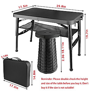 ZTMT Folding Table and Stool, Small, Black, 4 Foot Outdoor Portable Table, Adjustable Height, Camping, Picnic, RV Table, 55lbs Load-Bearing, Lightweight