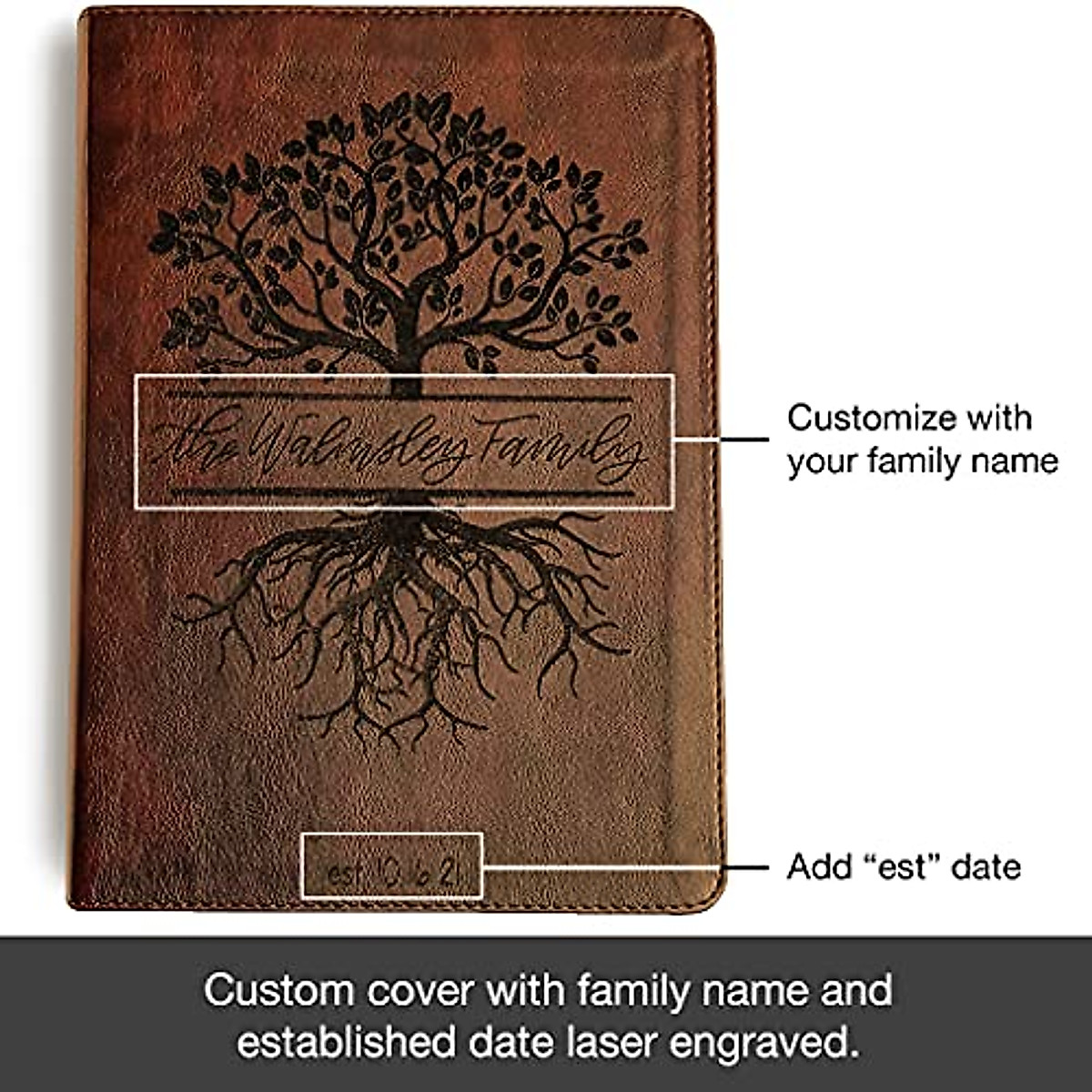 Custom Family Name ESV Journaling Bible, Tree Illustration with Personalized Family Name and Date Included in the Custom Design, Makes a Great Personalized Wedding Gift