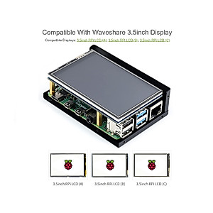 waveshare Aluminum Alloy Case with 3 PCS Heatsinks for Raspberry Pi 4, Metal Case Designed for Raspberry Pi 4B,Compatible 3.5inch RPI LCD (A)/(B)/©
