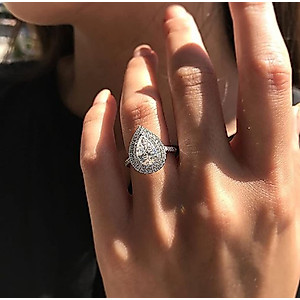 WDIYIEETN White Gold Plated Sterling Silver Teardrop Halo Pear Cut Cubic Zirconia CZ Crystal Engagement Wedding Ring for Women (9)