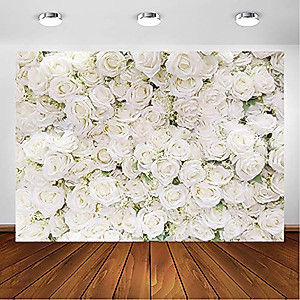 Avezano White Flower Backdrop for Party Photoshoot Wedding Floral Wall Bridal Shower Party Decoration Photography Background White Rose Florals Backdrops Portrait Photographic Studio (7x5ft)