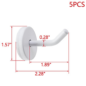 MY MIRONEY 5PCS White Coat Hooks Stainless Steel Robe Hook Hardware Wall Mount Towel Hangers with Screws for Bathroom, Bedroom, Livingroom, Closets (1.89")