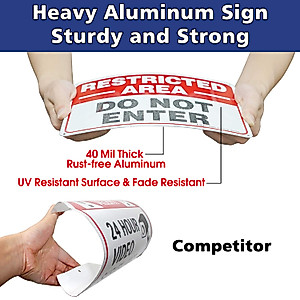 Restricted Area Sign, Do Not Enter Signs Metal, 4 Pack, 10 x 7 inch .40 Rust Free Aluminum, UV Protected, Weather Resistant, Waterproof, Durable Ink, Easy to install