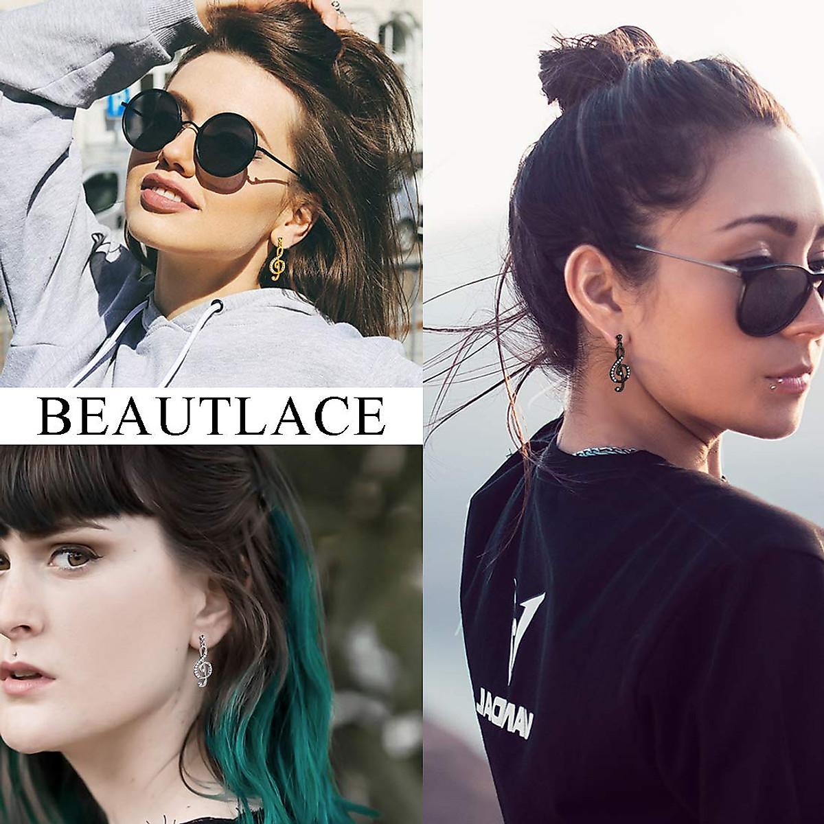 Beautlace Women's Musical Note Stud Earrings Silver Plated Treble Clef Music Note Earring Jewelry Gifts for Music Lover KE0027W