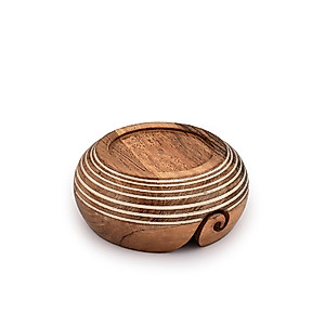 EDHAS Yarn Storage Acacia Wood Hand Made by Indian Artisans Yarn Bowl for Crocheting & Knitting (6" x 6" x 3'')