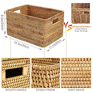 FIYAMMY Rattan Basket With Lid, Large Lidded Basket For Storage Rattan Box(17.8" L×13.8"W×7.8"H)