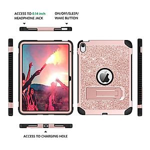 BENTOBEN for iPad 10th Generation Case, iPad 10.9 Case 2022 with Kickstand Glitter Sparkly 3 Layers Rugged Shockproof Protective Tablet Cover Case for iPad 10.9 Inch 2022 Release, Rose Gold