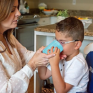 TalkTools Recessed Plastic Lid Cup with Handles | Break Resistant | Self-feeding - BPA Free - 2 Lids - Light Blue