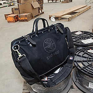 Klein Tools 510218SPBLK Tool Bag, Large 18-Inch Deluxe Canvas Tool Bag and Organizer with 13 Pockets and Shoulder Strap, Black