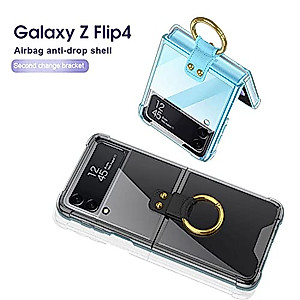 FYTON Galaxy Z Flip 4 Case with Ring, Z Flip 4 Case with Ring Holder, Four-Corner Bubble Anti-Fall Protective Phone Case for Samsung Galaxy Z Flip 4 5G (2022), Crystal