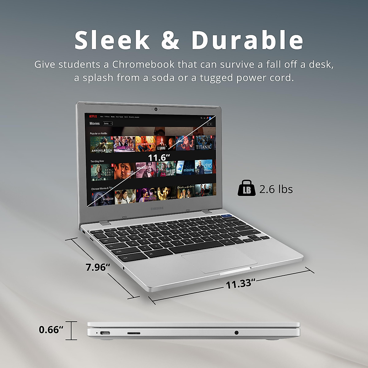 SAMSUNG Galaxy Chromebook 4 11.6” 64GB Laptop Computer w/ 4GB RAM, Gigabit WiFi, HD Intel Celeron Processor, Compact Design, Military Grade Durability, US Version, Silver