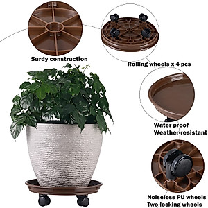 8 Packs Large Plant Caddy with PU Wheels 12" Rolling Plant Stands Heavy-duty Plastic Plant Roller Base Pot Movers Plant Saucers on Wheels Indoor Outdoor Plant Dolly with Casters Planter Tray Coaster