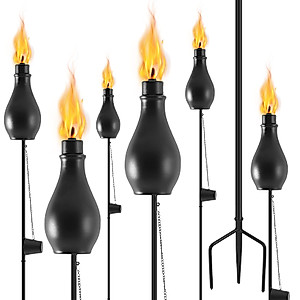 ZSPENG 6 Pack Metal Torches for Outside, Upgraded Metal Torches with 3-Prong Grounded Stake, Extra-Large 59-Inch Citronella Torches for Party Patio Pathway
