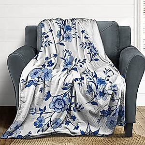CHUWAN Throw Blanket Fuzzy Blanket Cozy Fleece Blanket Soft & Warm Fleece Flannel Pet Blanket Pet Throw Blue Rose 50"x60"