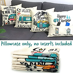 OCCdesign Set of 4 Camper Decor Rv Travel Trailer Decoration for Inside Camping Pillow Cover for Bedding Sofa Couch (Welcome to Our Camper)