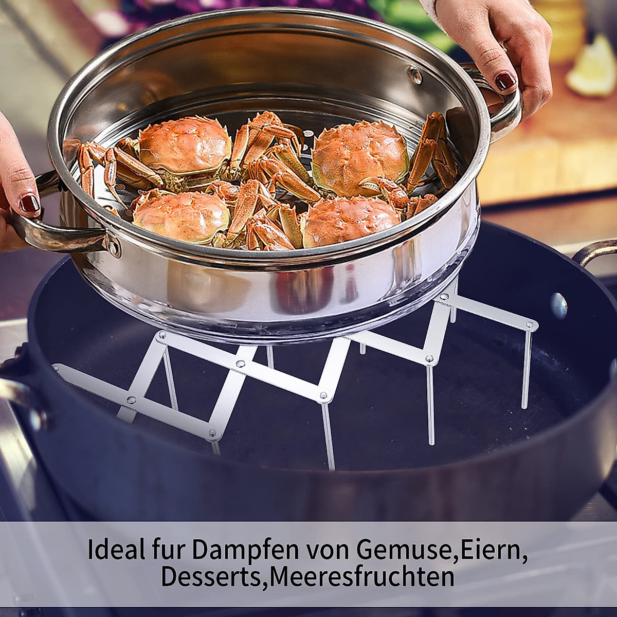 2 Pcs Pot Lid Holder, Pots and Pans Organizer for Cabinet, Adjustable Pot Lid Organizer, Stainless Steel Pot Lid Plate Organizer Rack Holder for Kitchen Pantry Organization, with 6 x Adhesive Hooks