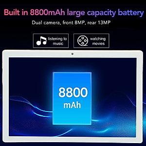 Yunseity Portable 10 Inch Tablet, IPS HD Tablet PC, 2.4G 5G WiFi Office Tablet, 8GB RAM 256GB ROM, 8MP 13MP Dual Cameras, Octa Core CPU, Lasting Battery