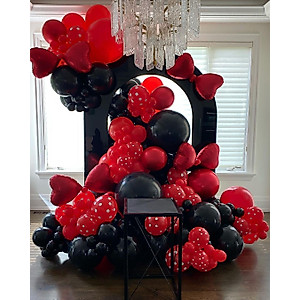 ADOINBY Red and Black Balloon Arch Kit, 140Pcs Different Sizes inch Black and Red Balloons and Confetti Party Balloon Garland Kit for Birthday, Wedding, Graduation, Anniversary, Prom Decorations