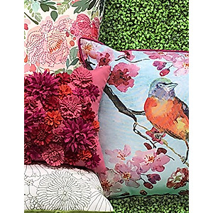 Edie At Home Fine Line Floral Embroidered Indoor & Outdoor Decorative Pillow, 18x18, Leaf/White