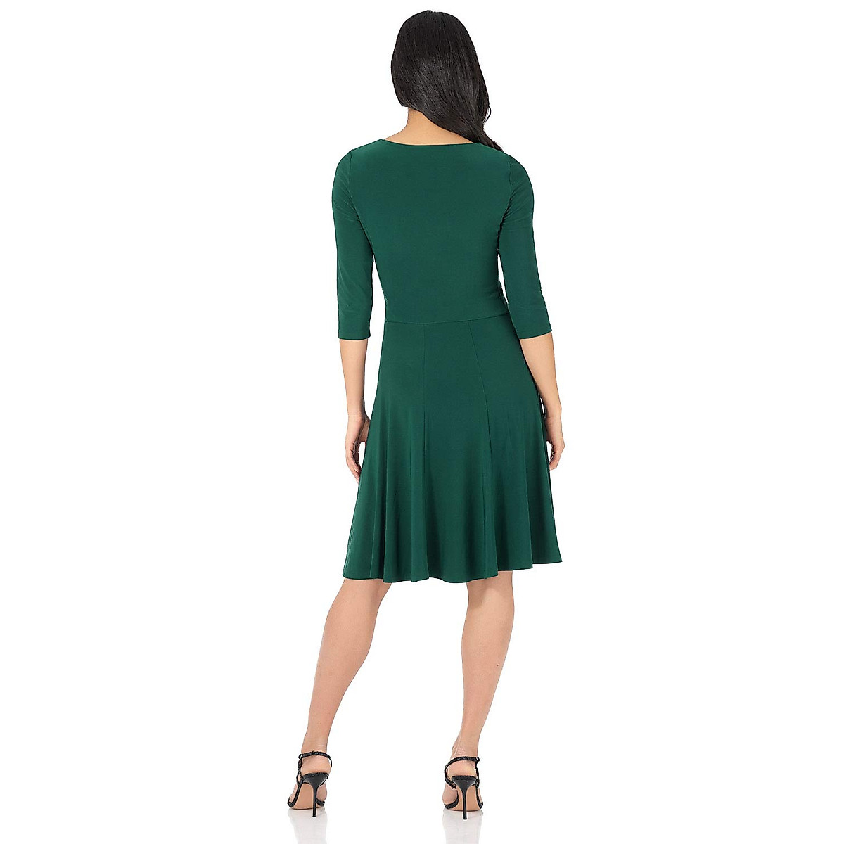 Rekucci Women's Flippy Fit N' Flare Dress with 3/4 Sleeves (14, Hunter Green)