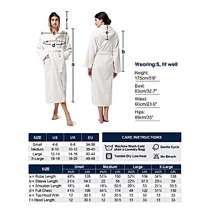 SIORO Terry Cloth Robes for Women Hooded Full Length Bathrobe Towel Cotton Fur Night Gown Spa Hotel Shower Bath Cozy Sleepwear, White Medium