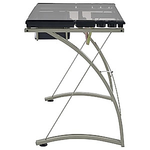 Coaster Home Furnishings Melo Modern Drafting Table for Office Drawing Desk Adjustable Angle Top Smoked Tempered Glass Top with Reversible Drawers Steel Frame Silver 800986