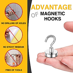 DIYMAG Magnetic Hooks, 25lbs+ heavy duty for hanging, super strong magnet hooks for cruise cabin, refrigerator,classroom,magnetic metal hooks for grill (Sliver,pack of 20)