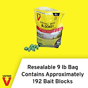 Victor M909 Fast-Kill Mouse & Rat Poison Rodenticide Bait Blocks Killer - Kills Roof Rats, Anticoagulant Resistant Norway Rats, and House Mice - 9 lb
