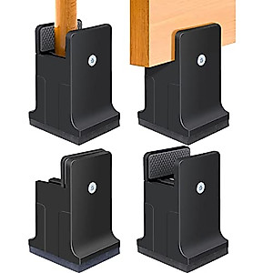 Twakashic Table Bed Risers 3''with Adjustable Screw Clamp, Heavy Duty Desk Bed Furniture Risers, Fit for Furniture Thickness 0-1.5'', Supports 5000 lbs(Black, 4 Pack)