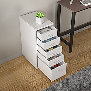 Howzone 5 Drawer Vertical File Cabinet,Home Metal Mobile File Cabinet, Office Organizer File Cabinet,Under Desk Vertical File Cabinet with Wheel,Assembly Required (White)