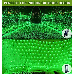 11.5ft x 5ft Solar Green Net Lights St Patricks Day Decorations, 240LED Outdoor Mesh Lights Waterproof 8 Mode with Remote 2 Power Supply String Lights for Bushes Trees Garden Wall Patio Indoor Decor