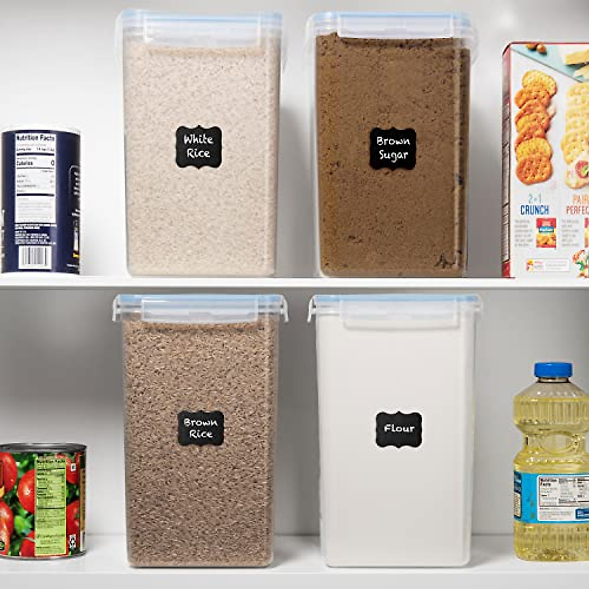 XXL 7 qt / 6.5 L / 220 Oz Food Storage Airtight Pantry Containers [Set of 2] WIDE & DEEP + FREE 2 Measuring Cup + deal for Sugar, Flour - Clear Plastic - Leakproof - BPA Free - Clear