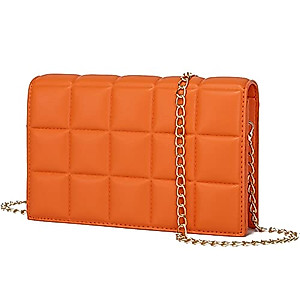 YIKOEE Quilted Chain Mini Shoulder Purse for Women (Orange)
