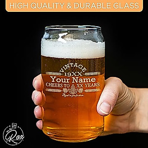 Customized Beer Can Glass-Personalized-Birthday Beer Glass-Engraved-Vintage-Cheers-Aged To Perfection-Birthday Gift-Etched Beer Glass-Barware (1)