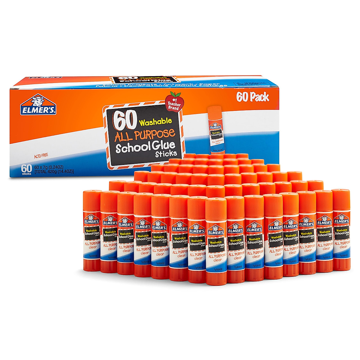 Elmer's All Purpose School Glue Sticks, Washable, 7g, 60 Count