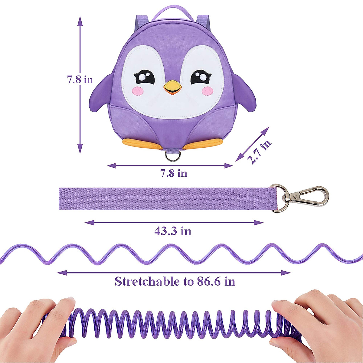 EPLAZA Toddler Leashes Penguin-Like Backpacks with Anti Lost Wrist Link Wristband for 3 to 5 Years Kids Girls Boys Safety (Penguin Light Purple)
