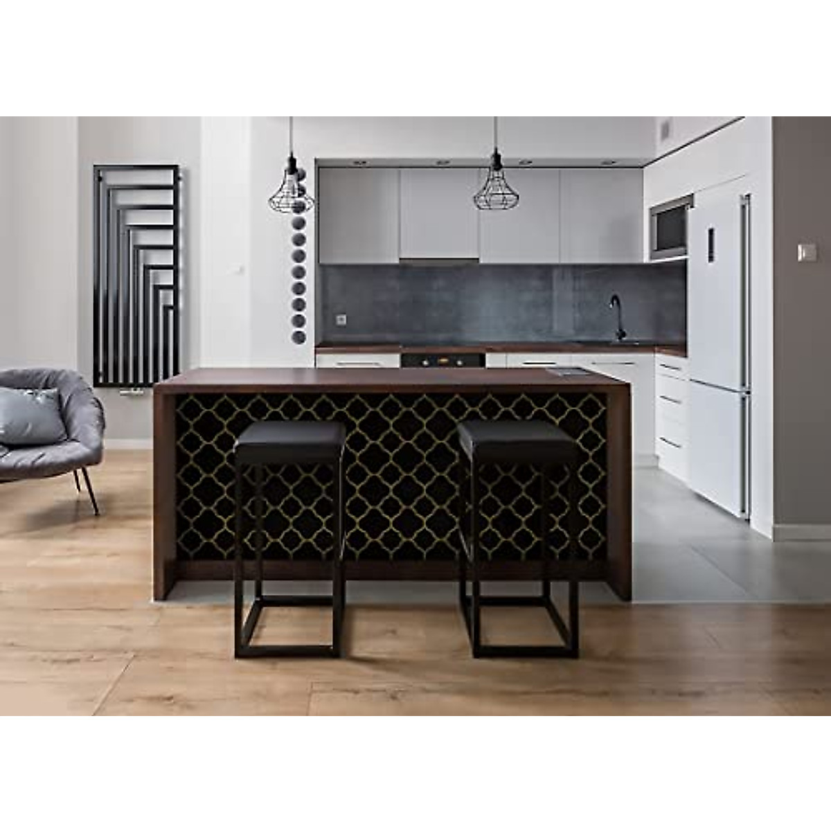 Feisoon 17.7"x118" Black and Gold Wallpaper Geometric Wallpaper Trellis Pattern Peel and Stick Wallpaper Removable Modern DIY Contact Paper Self Adhesive Wallpaper for Living Room Bathroom Decor