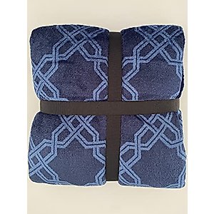 Berkshire Blanket LusterSoft Velvetloft Throw Blue Geometric