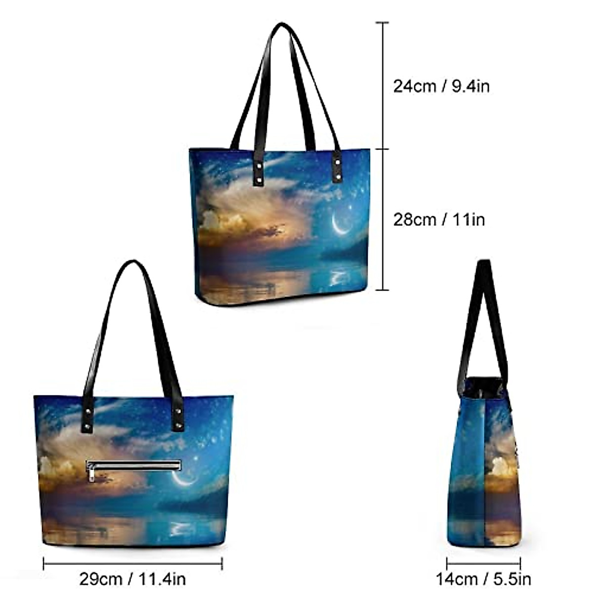 Womens Handbag Stars And Clouds Leather Tote Bag Top Handle Satchel Bags For Lady