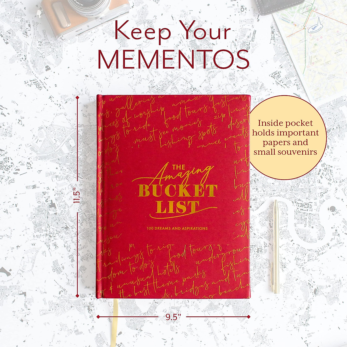 Paperoo The Amazing Bucket List Book & Unique Travel Guide - Undated Travel Journal with 2000+ Destination Ideas - Grey Fabric