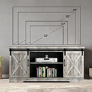 IDEALHOUSE Farmhouse TV Stand for 65 Inch TV, Entertainment Center TV Media Console Table, Tall TV Stand with Barn Doors, Storage and Shelves, Grey Modern TV Console Cabinet Furniture for Living Room