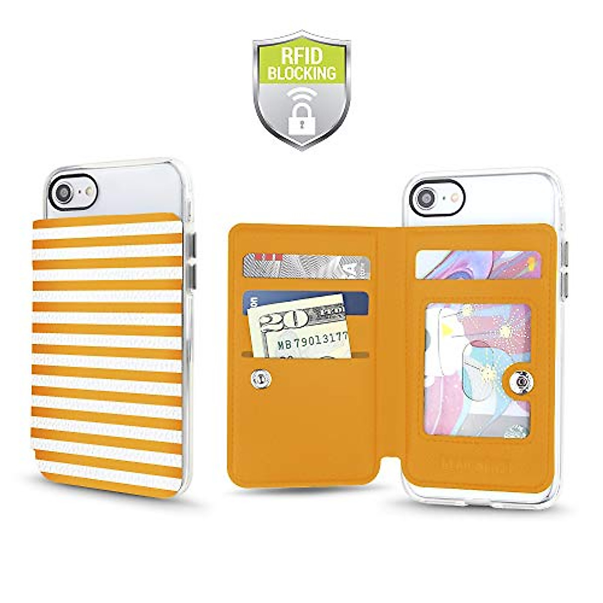 Cell Phone Wallet for Back of Phone, Stick On Wallet Credit Card ID Holder with RFID Protection Compatible with iPhone, Galaxy & Most Smartphones and Cases