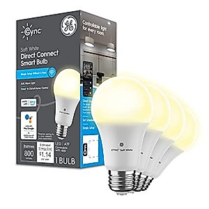 GE CYNC Smart LED Light Bulbs, Bluetooth and Wi-Fi Enabled, Alexa and Google Assistant Compatible, Soft White, A19 Light Bulb (4 Pack), 9.5W