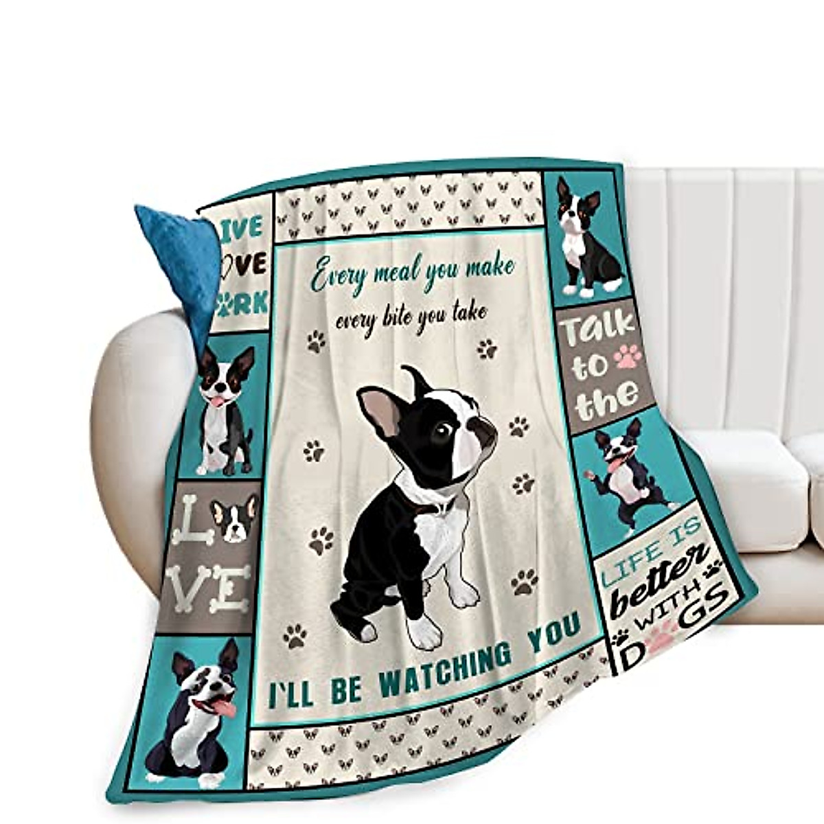 French Bulldog Throw Blanket Ultra Soft Cozy Plush Cute Funny Frenchie Dog Flannel Fleece Blankets Lightweight Fuzzy Warm Party Blanket Gifts for Bed Couch Sofa Women Adults 50"x40"