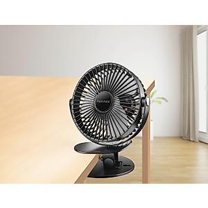 Clip on Fan,7 Inch 5000mAh Battery Operated Fan,Rechargeable Personal Fan,3 in 1 Desk Portable Usb Fan,LED Light,3 Speeds,720°Rotation for Travel/Stroller/Bed/Office/Camping/Dorm/Bedroom(Black)