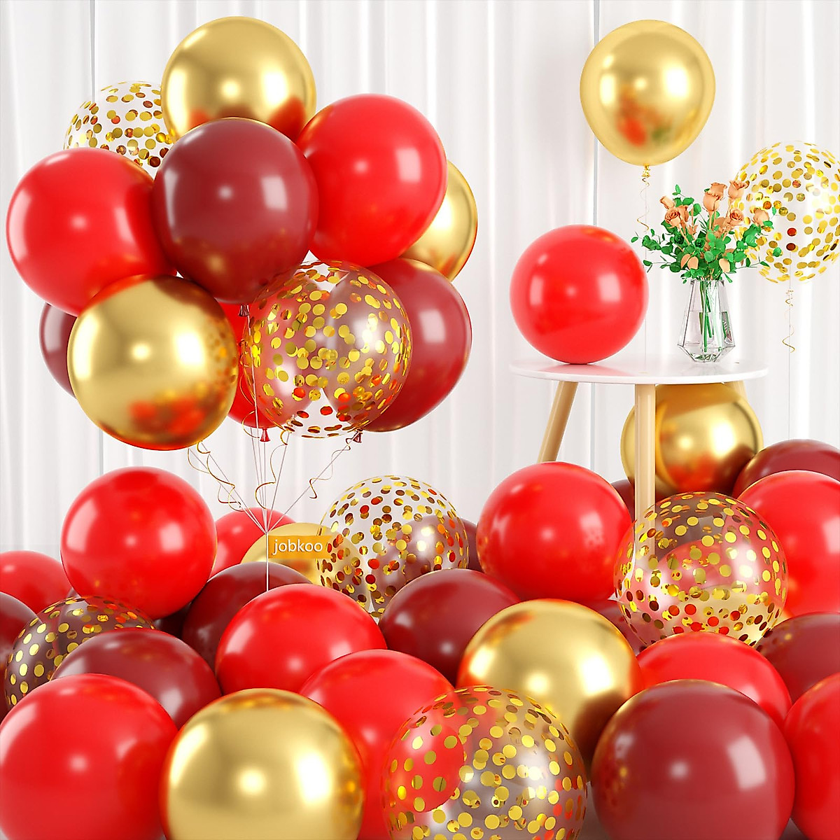 Red and Gold Balloons, Gold and Red Balloons Set with Gold Confetti Metallic Gold Balloons, Globos Rojos Red and Gold Party Decorations for Wedding Bridal Shower Supplies Baby Shower