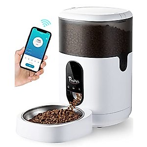 Prupet WiFi Automatic Cat Feeders, 4L Timed Cat Feeder, Cat Food Dispenser with Stainless Steel Bowl , APP Control Pet Feeder, Programmable Portion Control Meals, Granary for Small/Medium Pets