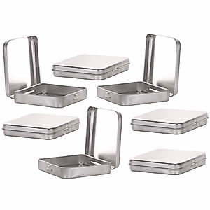 Magnakoys Square Silver Metal Hinged Tins 3.5 x 3.5 x .70 Inches Boxes for Candy Storage Geocaching (7-Pack)